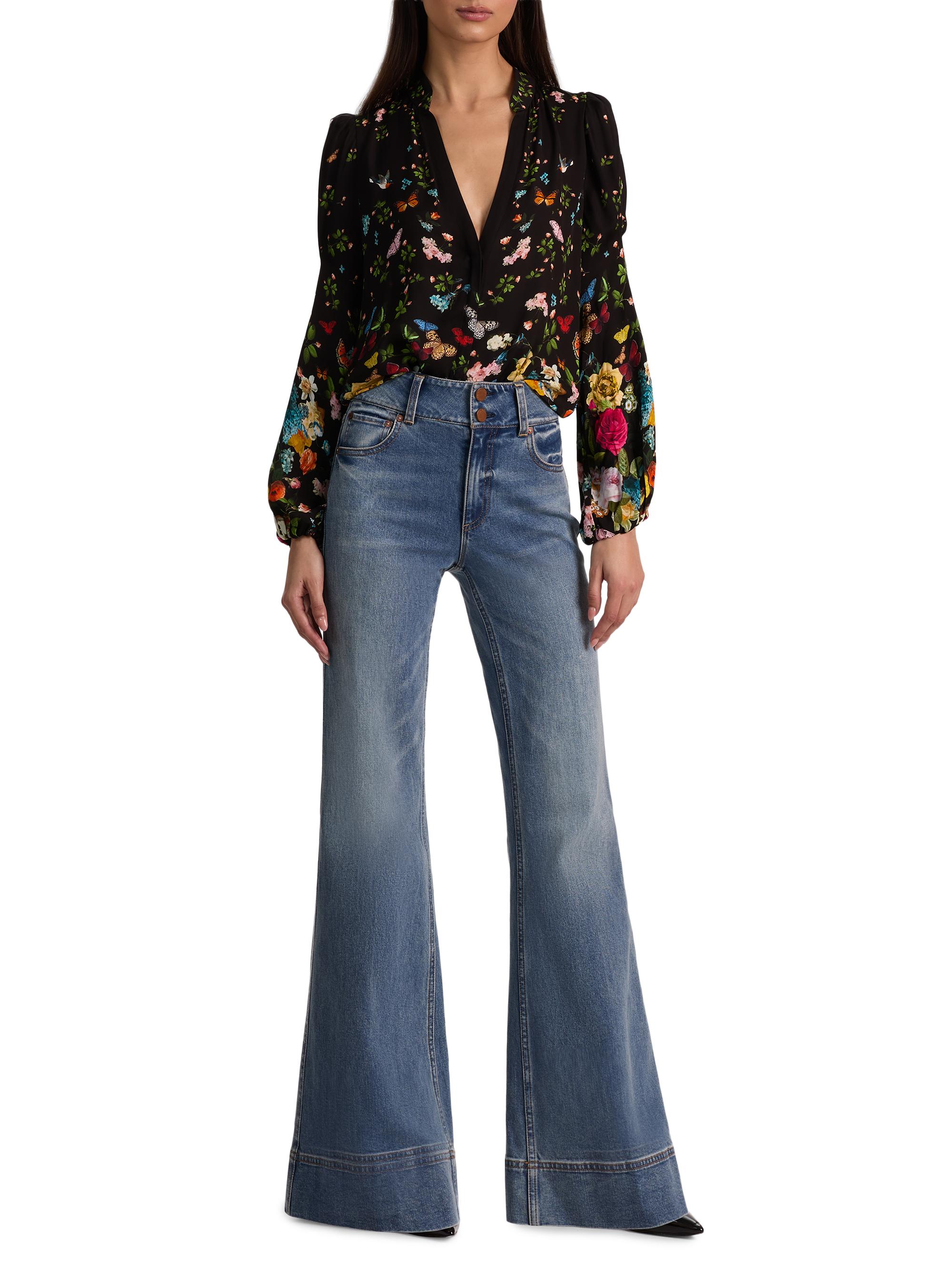 ALICE + OLIVIA Helen Floral Butterfly V-Neck Blouse | Saks Fifth Avenue