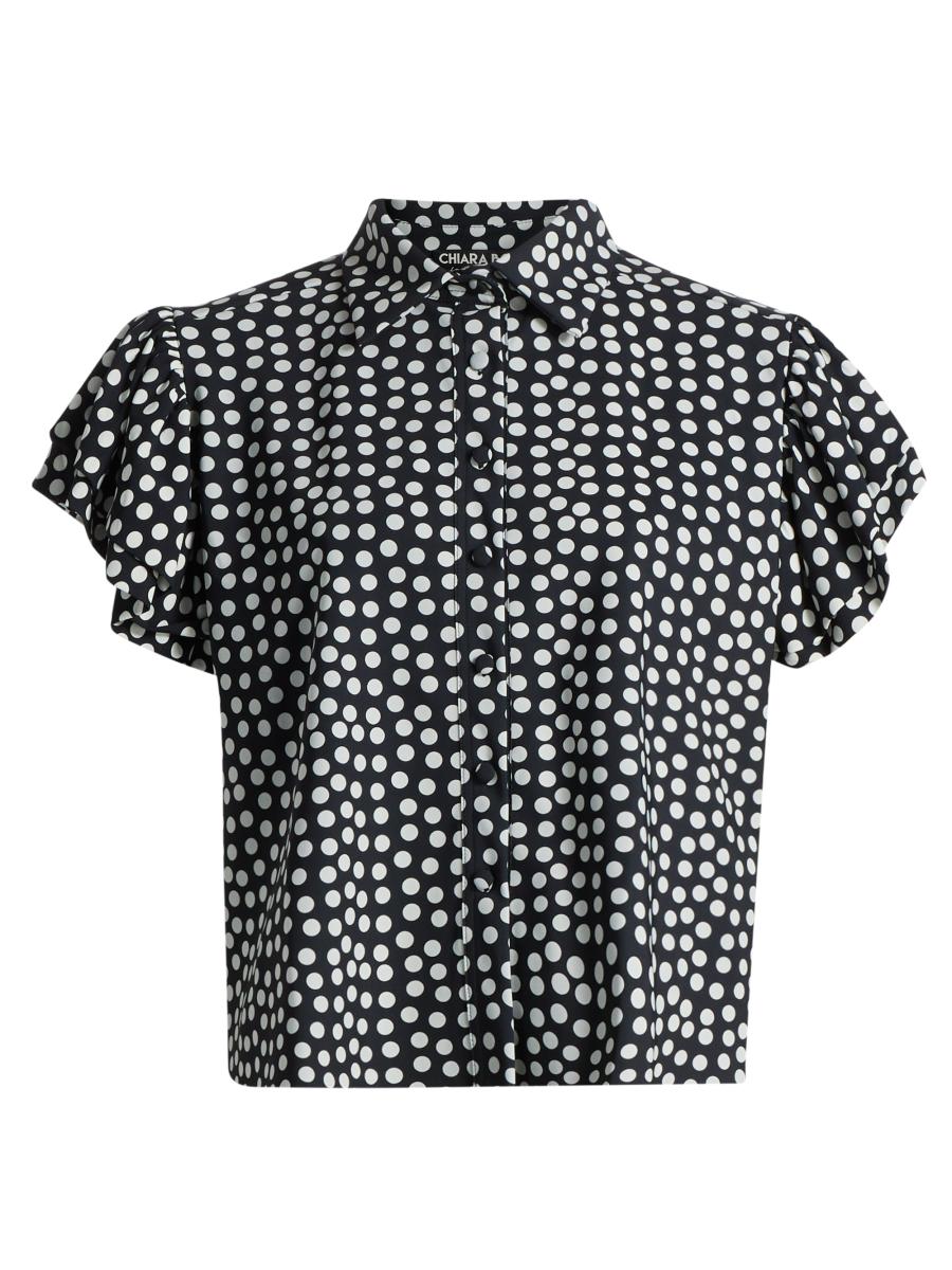 Chiara Boni La Petite Robe Jin Polka Dot Flutter Sleeve Top | Saks ...