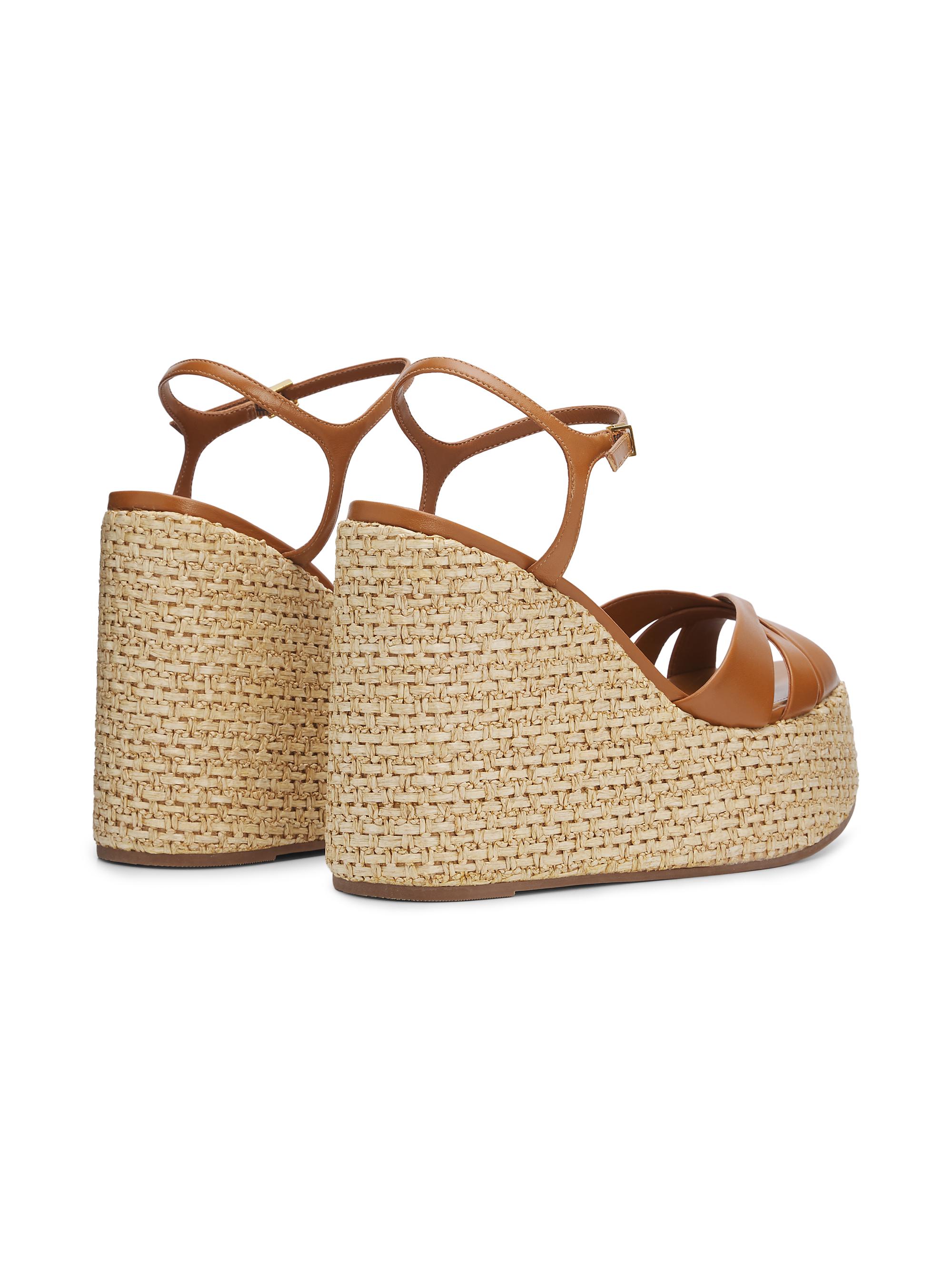 Schutz Keefa 120MM Leather-Raffia Wedge Sandals | Saks Fifth Avenue
