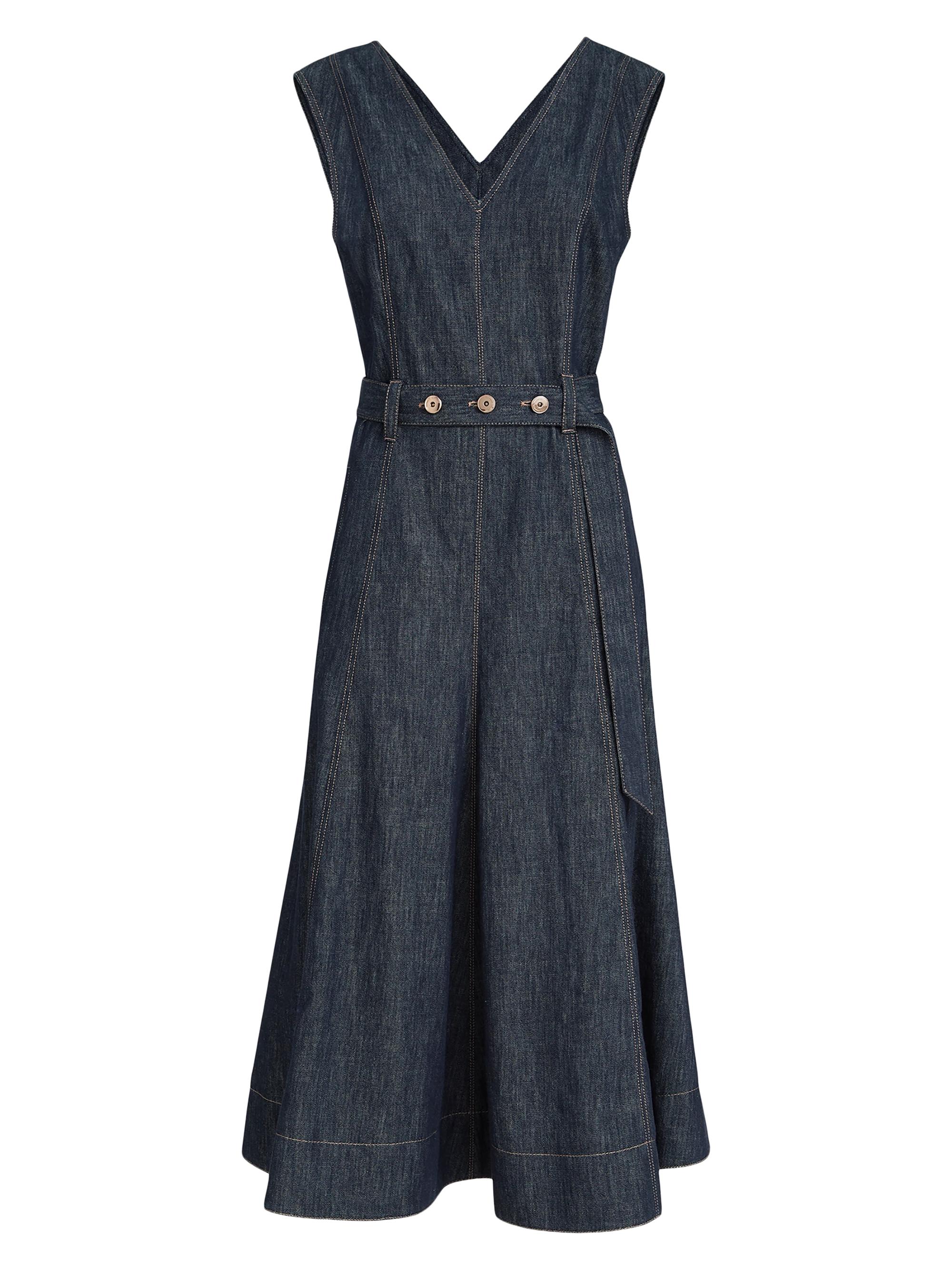 Brunello Cucinelli Cotton Denim Effect Twill Flared Dress with Belt and ...