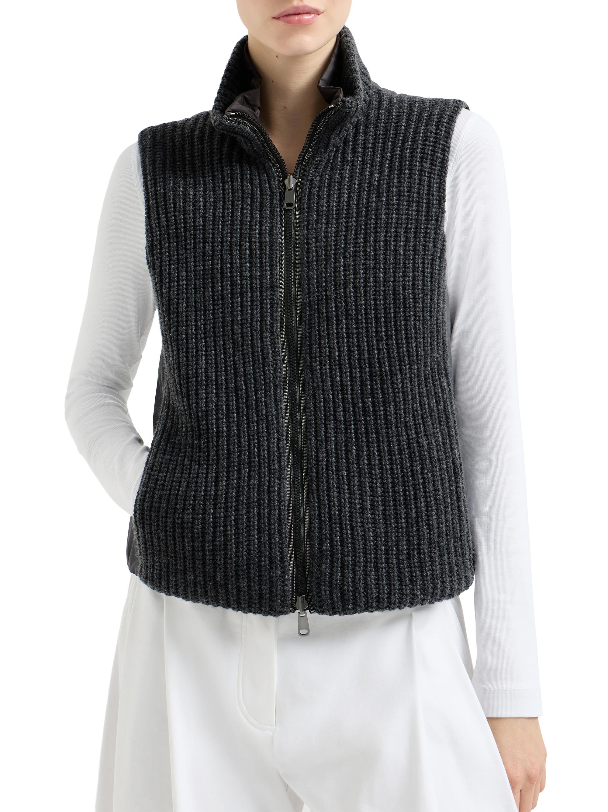 Brunello Cucinelli Cashmere Feather Yarn Reversible Knit Down Vest with ...