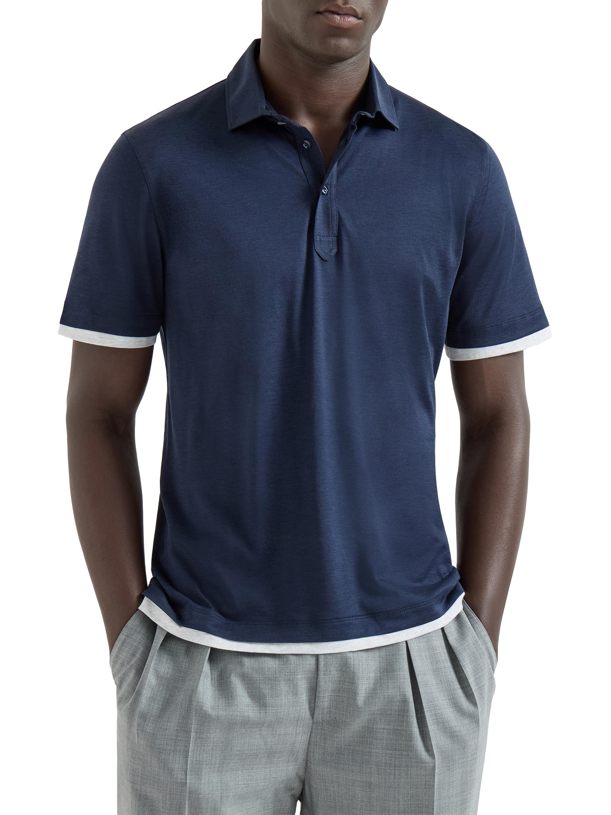 Brunello Cucinelli Silk and Cotton Jersey Shirt Style Collar Polo with ...