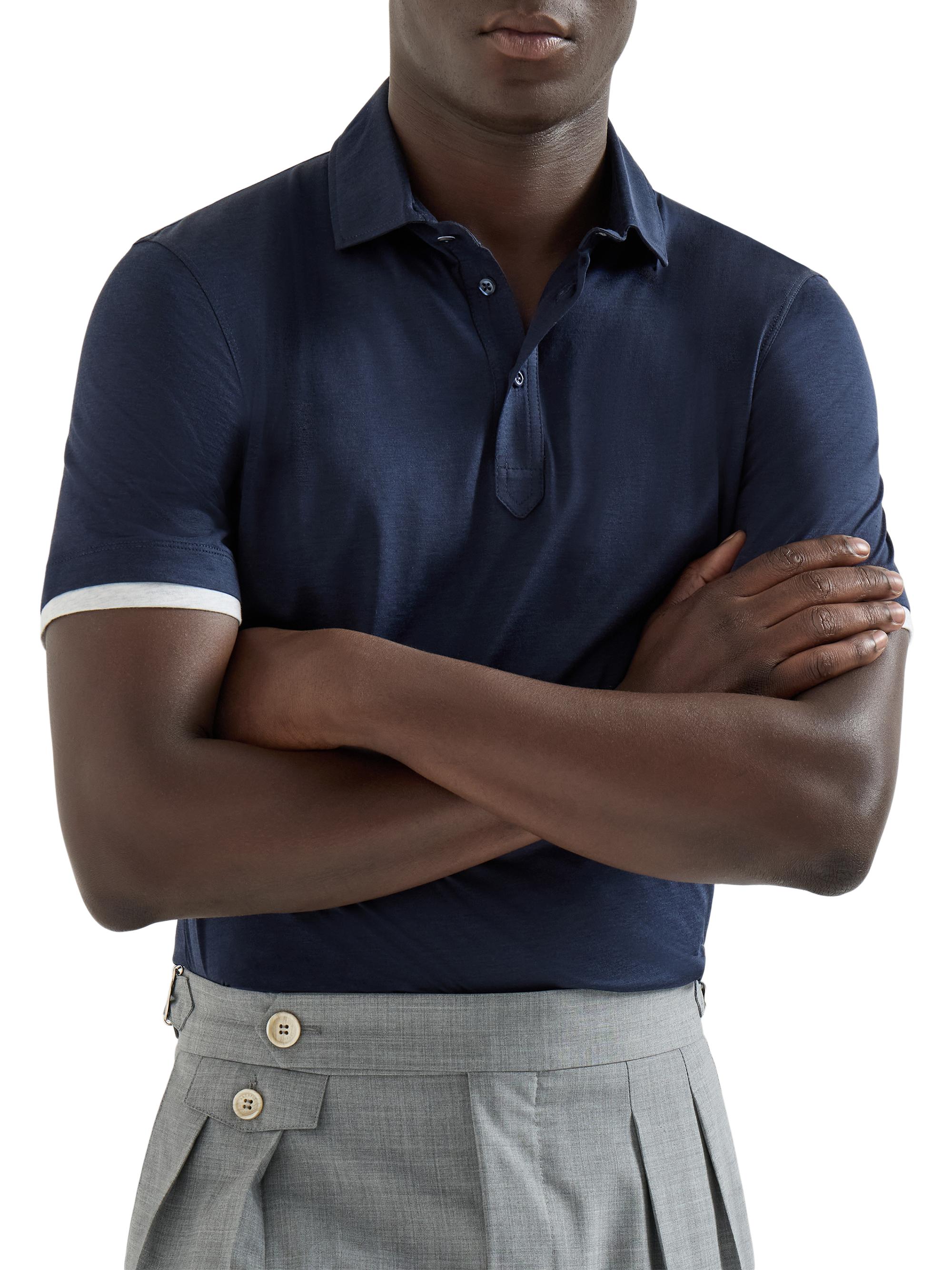 Brunello Cucinelli Silk and Cotton Jersey Shirt Style Collar Polo with ...