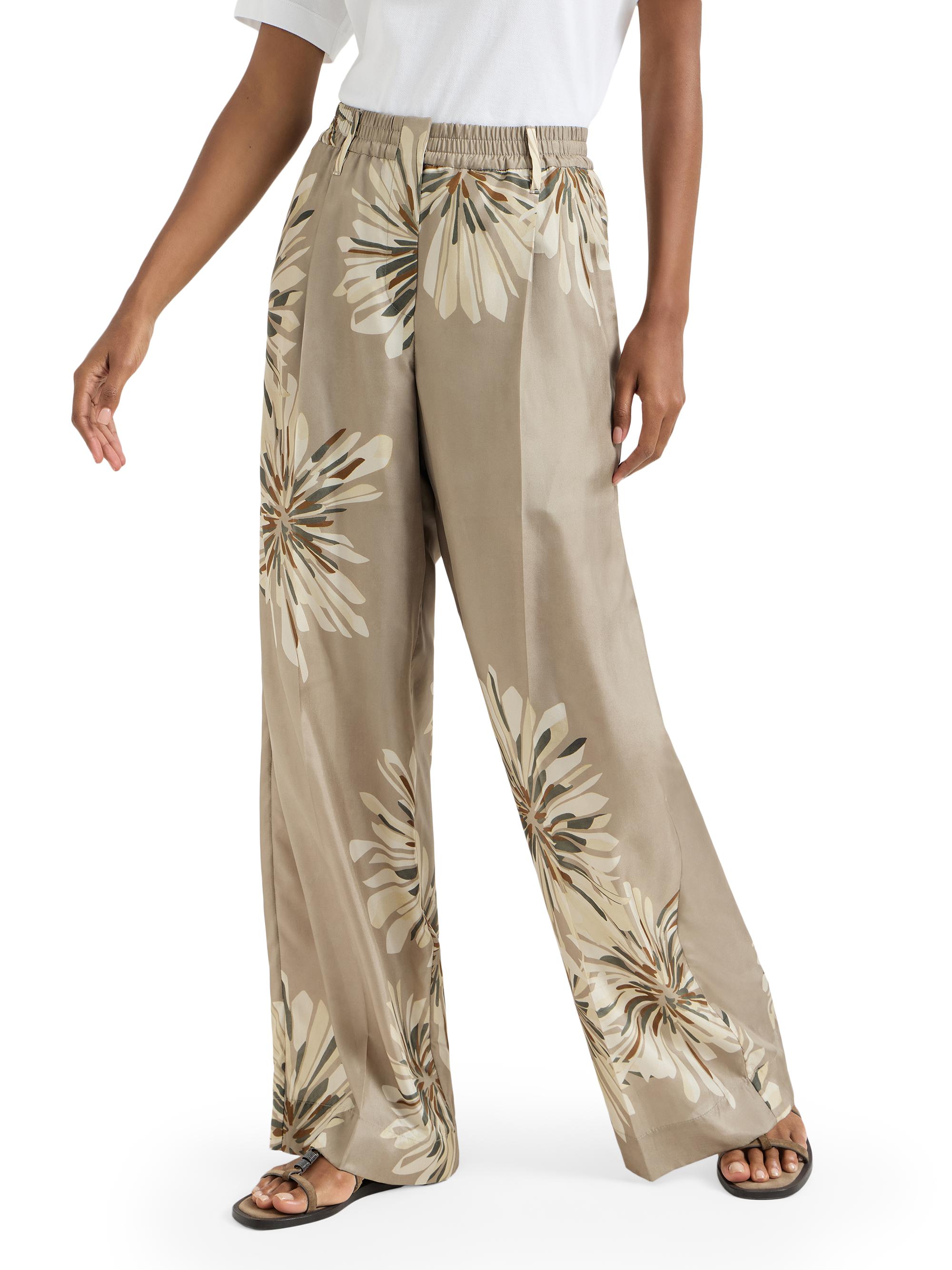 Brunello Cucinelli Silk Bloom Print Pongee Sartorial Track Trousers ...