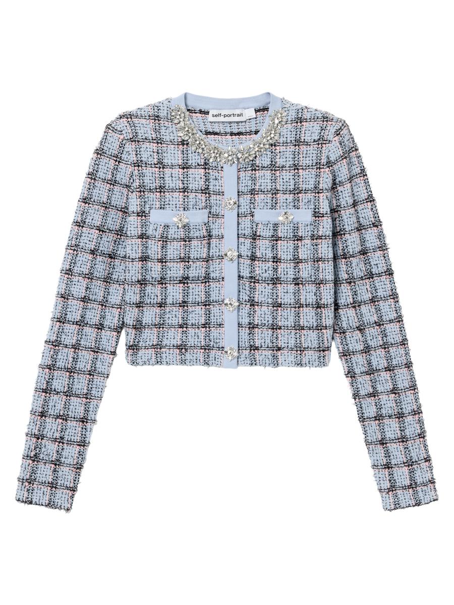 Self-Portrait Embellished Checked Cardigan | Saks Fifth Avenue