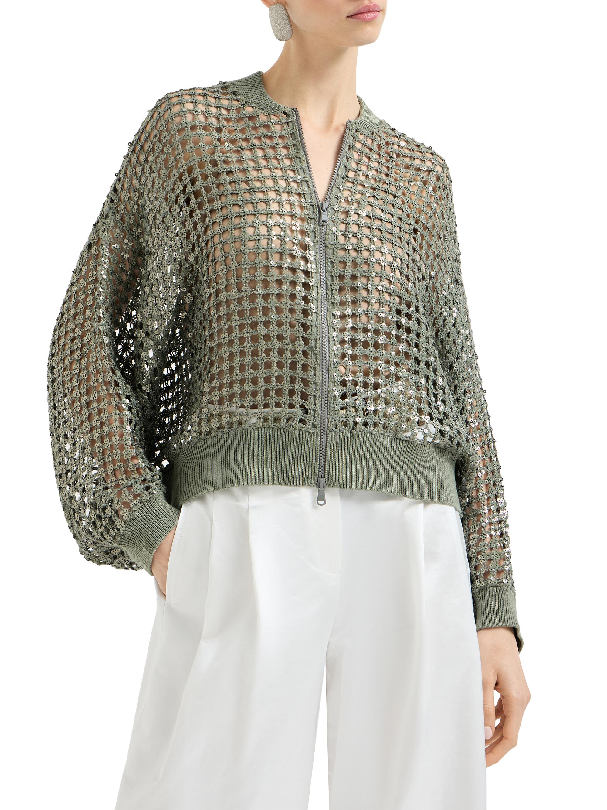 Brunello Cucinelli Dazzling Net Embroidery Cardigan in Silk and Linen ...