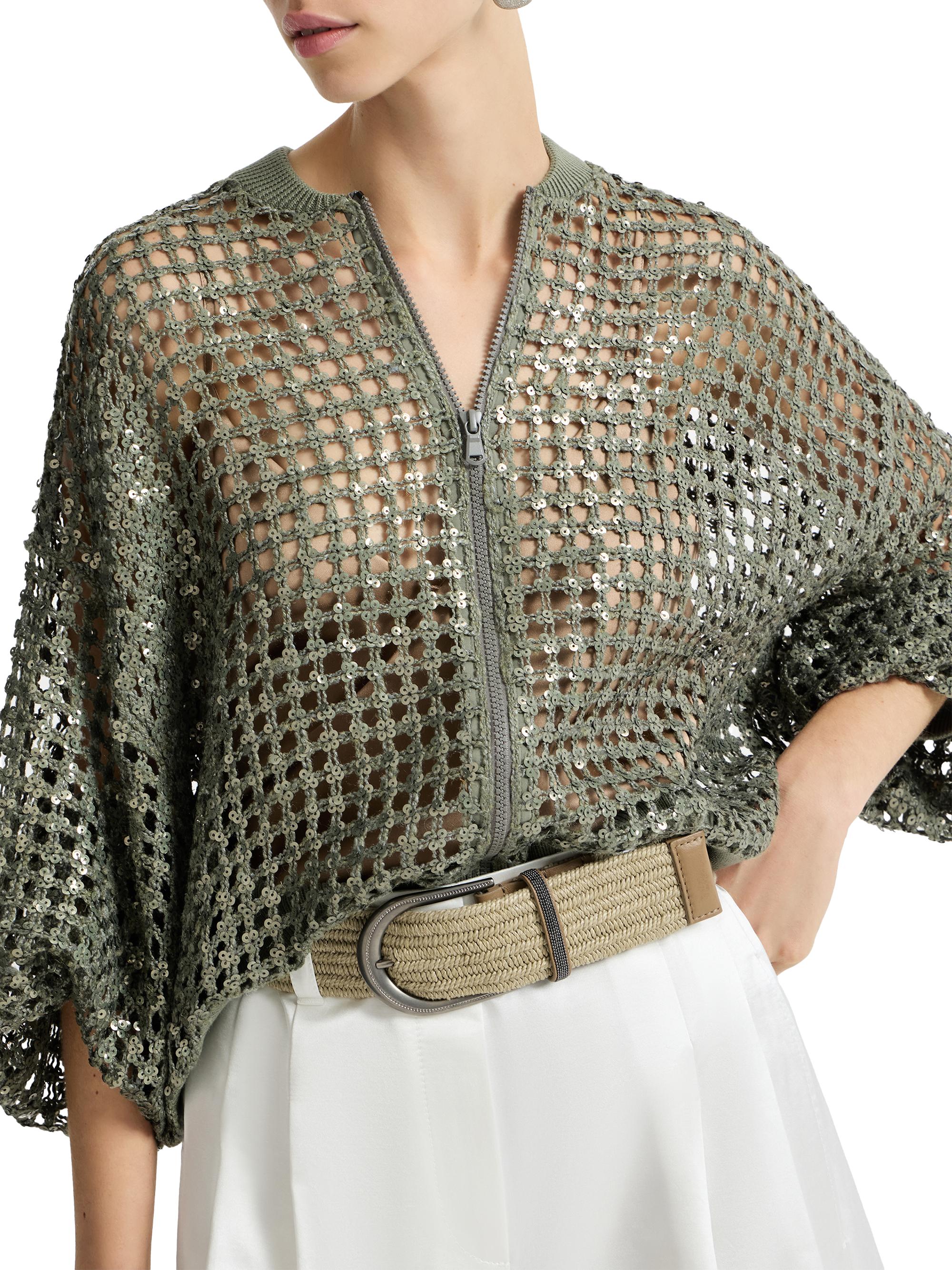 Brunello Cucinelli Dazzling Net Embroidery Cardigan in Silk and Linen ...