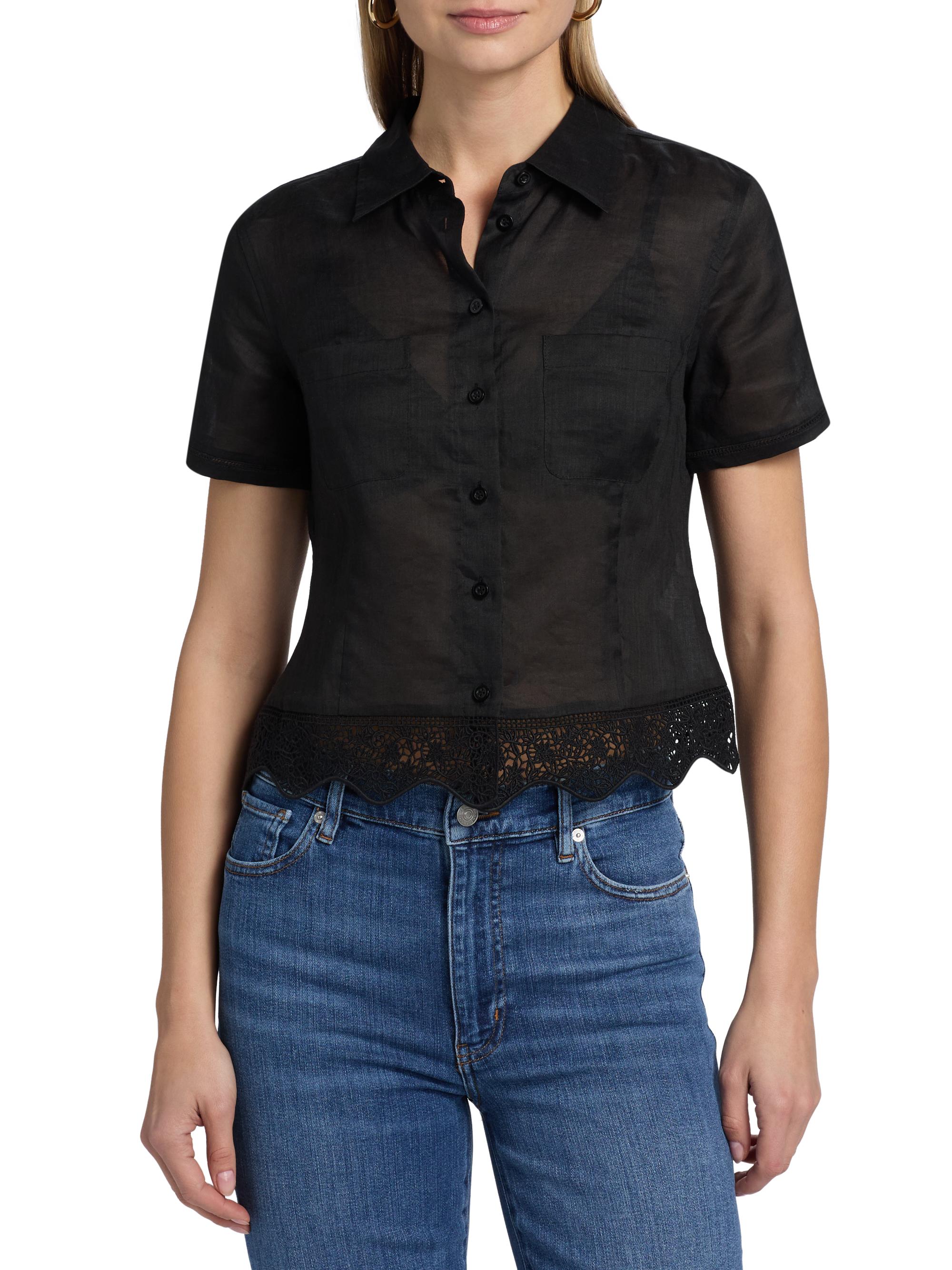 FRAME The Embroidered Seaside Lace-Trim Button-Front Shirt | Saks Fifth ...
