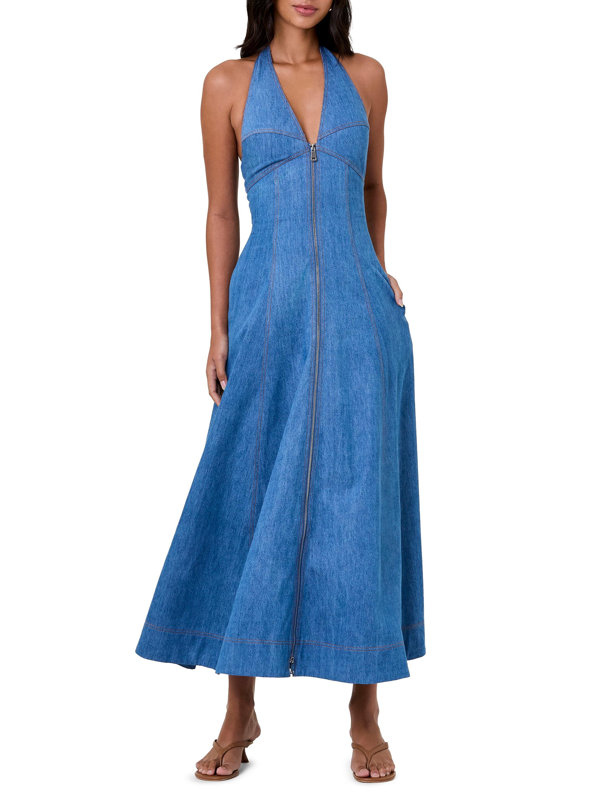 Nicholas the Label Elsa Halter Denim Maxi Dress | Saks Fifth Avenue