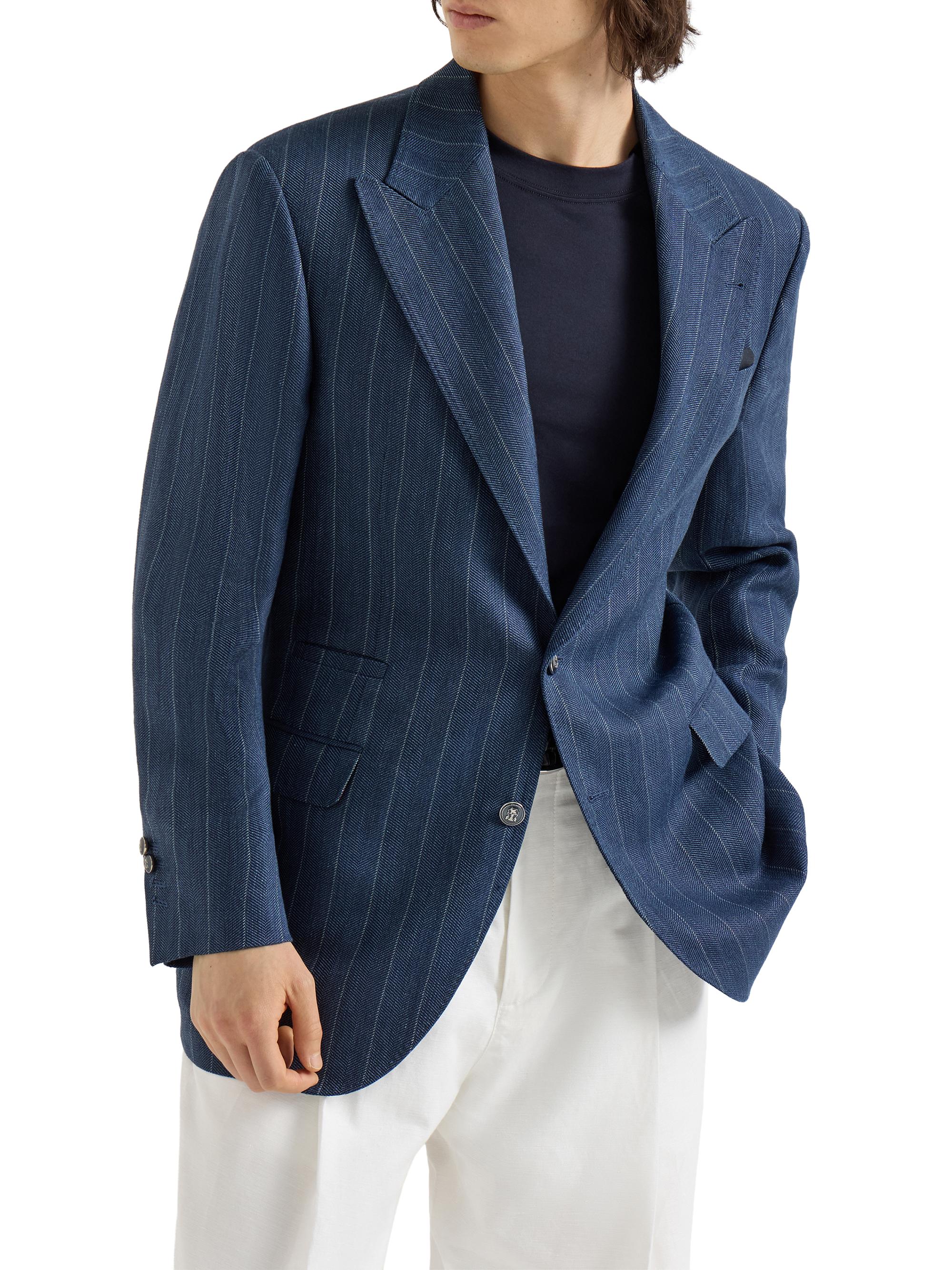 Brunello Cucinelli Hemp and Silk Chalk Stripe Chevron Tailor Blazer ...