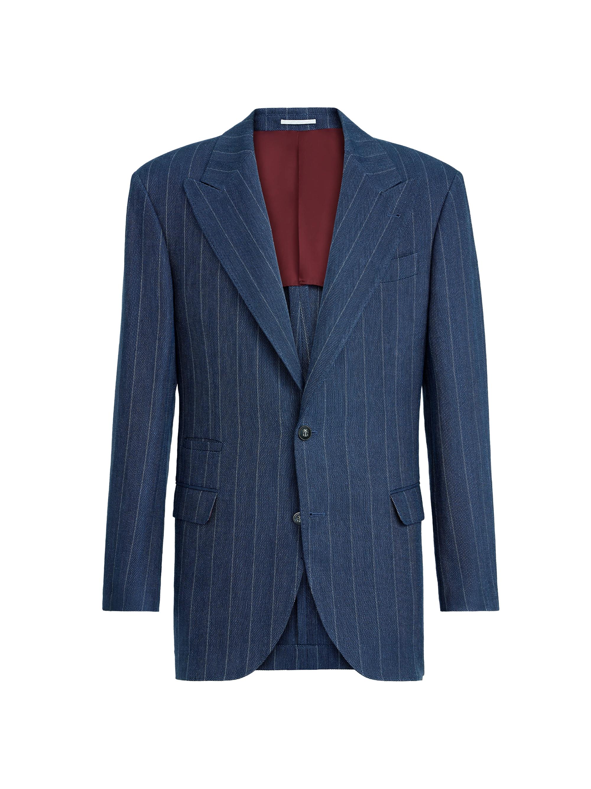 Brunello Cucinelli Hemp and Silk Chalk Stripe Chevron Tailor Blazer ...