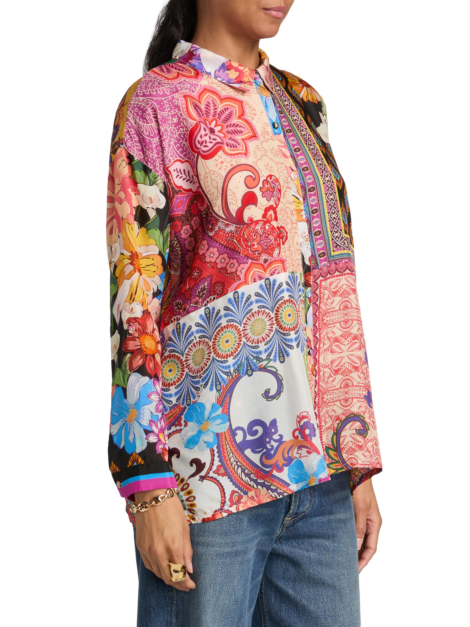 Johnny Was The Audrey Patchwork Silk Button-Front Shirt | Saks Fifth Avenue
