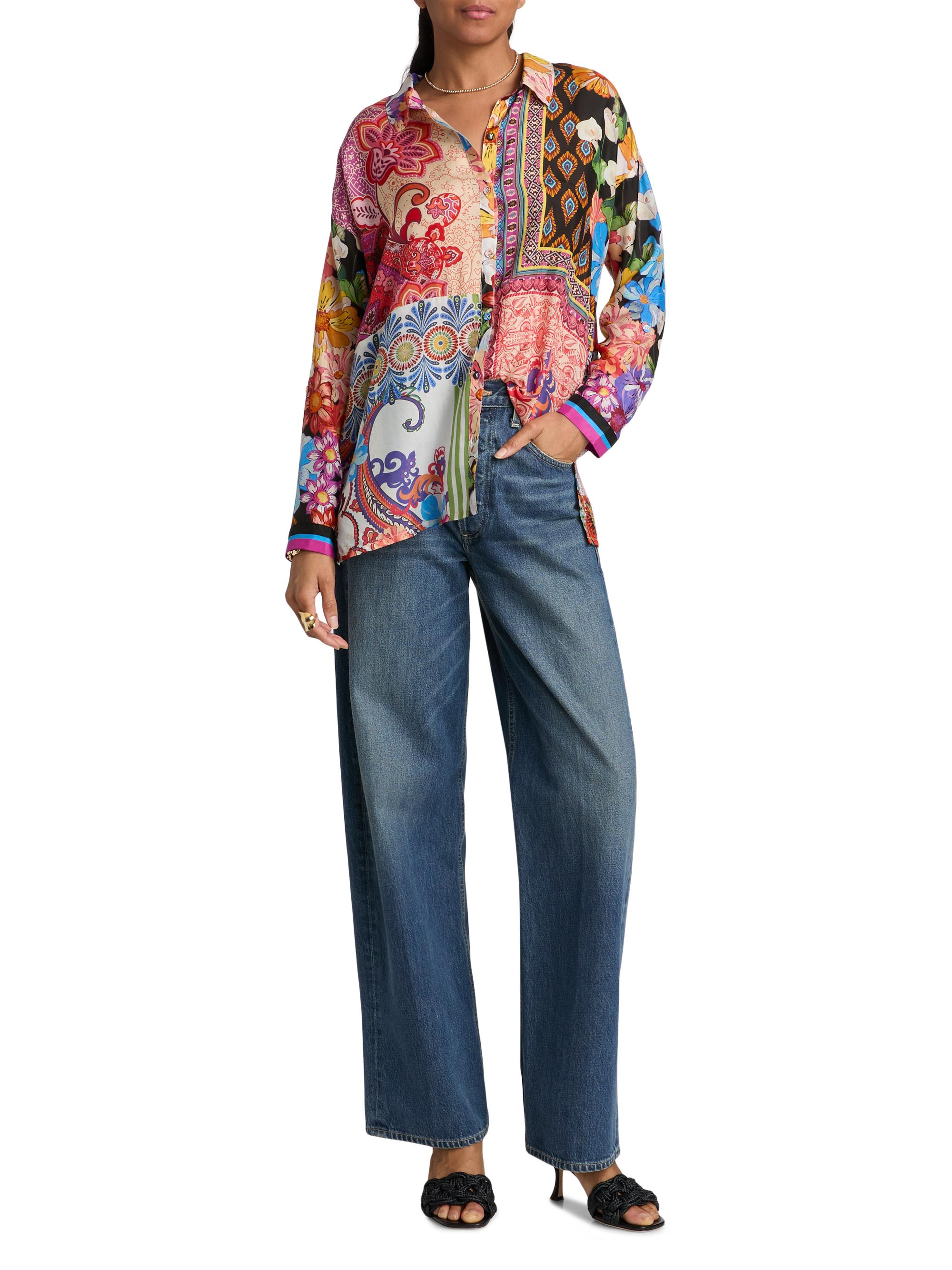 Johnny Was The Audrey Patchwork Silk Button-Front Shirt | Saks Fifth Avenue
