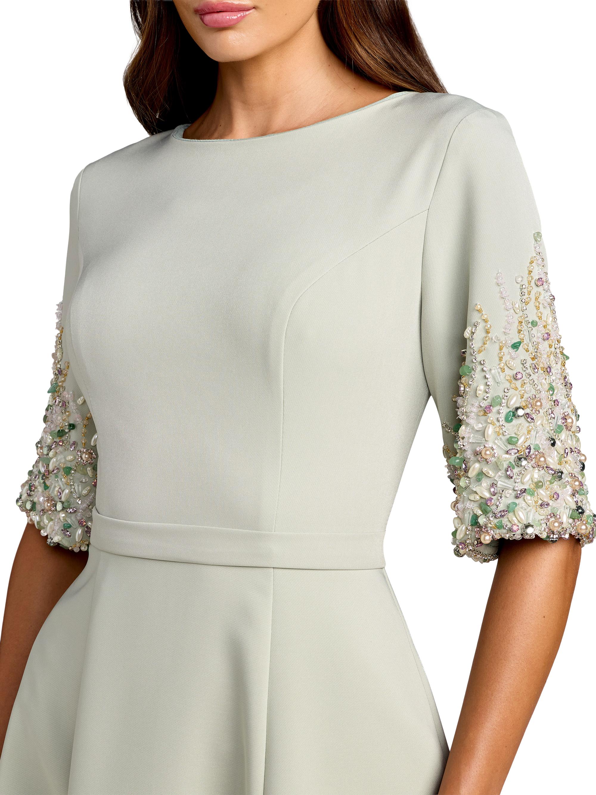 Mac Duggal Embellished Sleeve Tea-Length Cocktail Dress | Saks Fifth Avenue