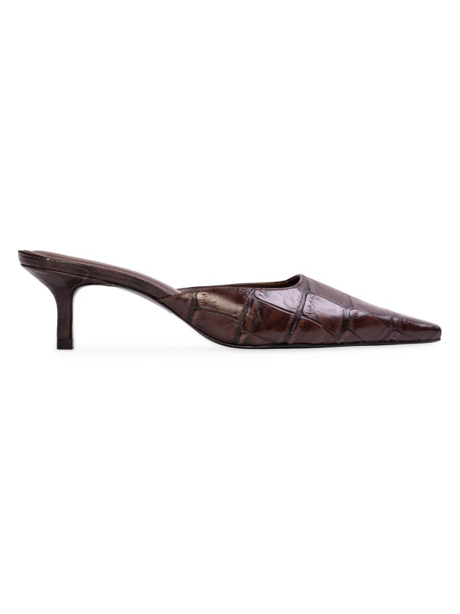 Black Suede Studio Riley 50MM Croc Mule Sandals | Saks Fifth Avenue