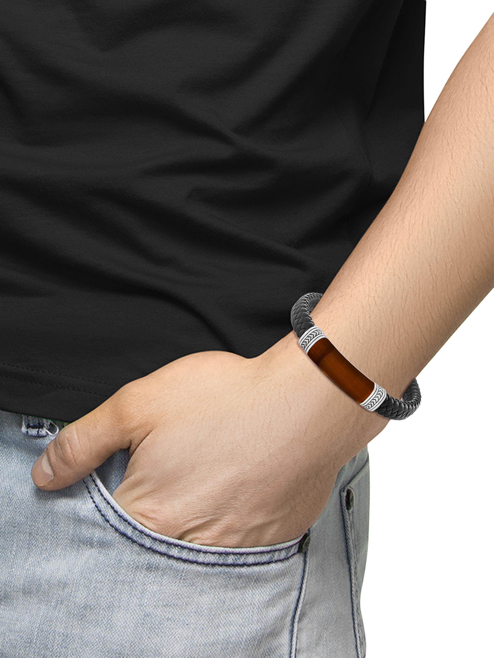 Saks Fifth Avenue Collection Braided Leather, Sterling Silver & Tiger's ...