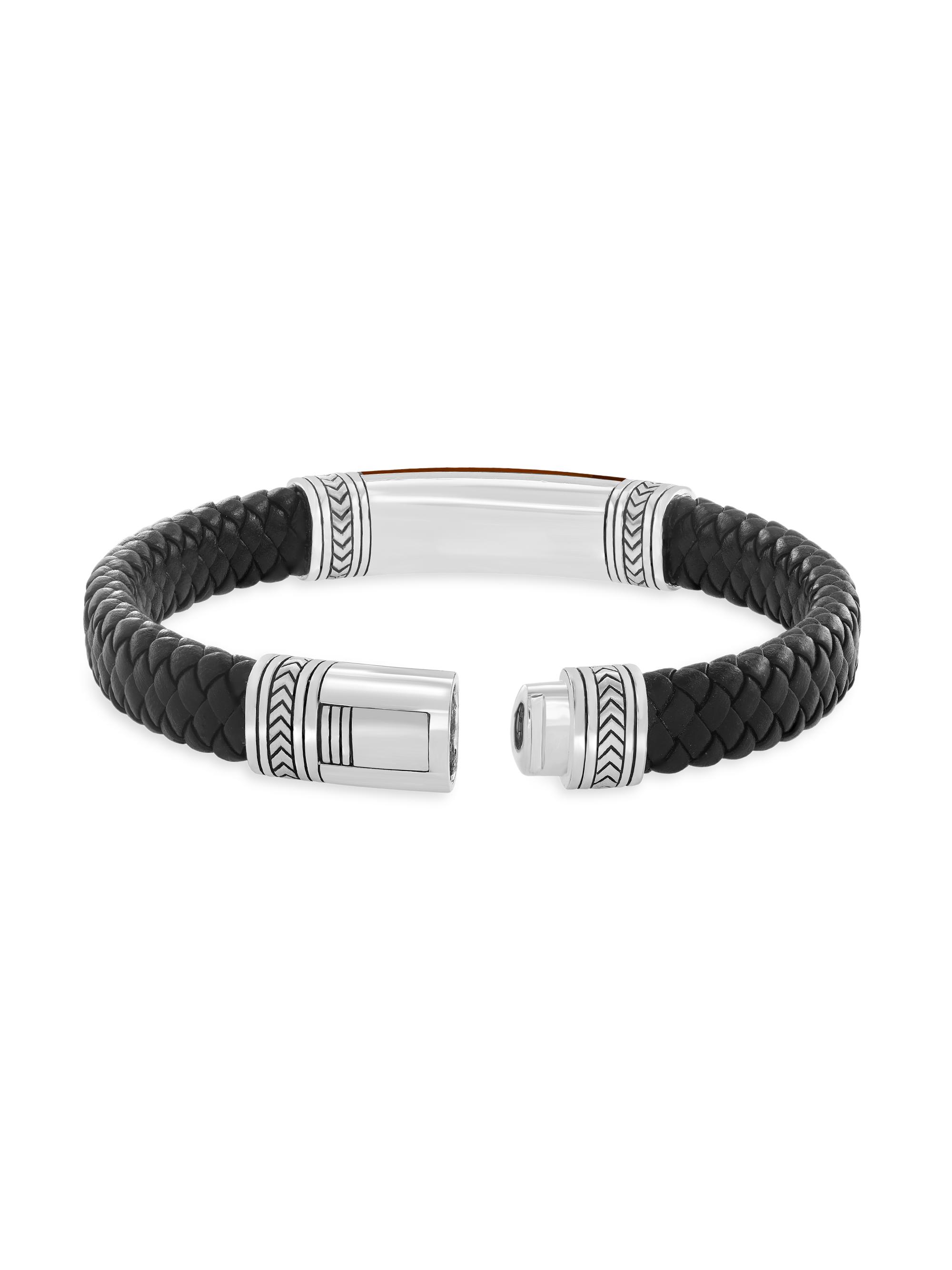Saks Fifth Avenue Collection Braided Leather, Sterling Silver & Tiger's ...