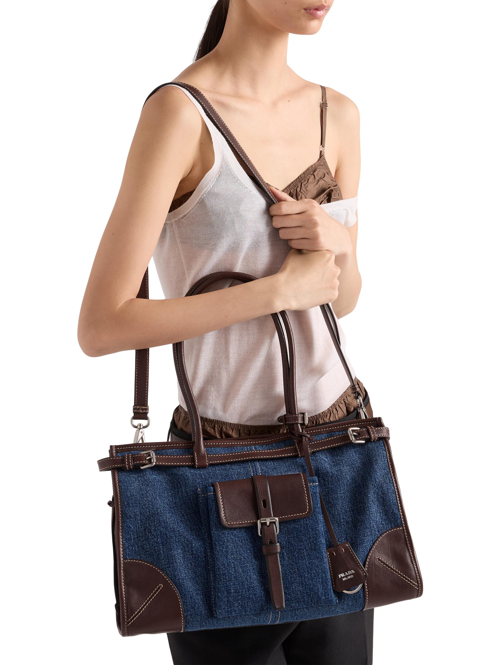 Prada Bonnie Large Denim and Leather Top Handle Bag | Saks Fifth Avenue