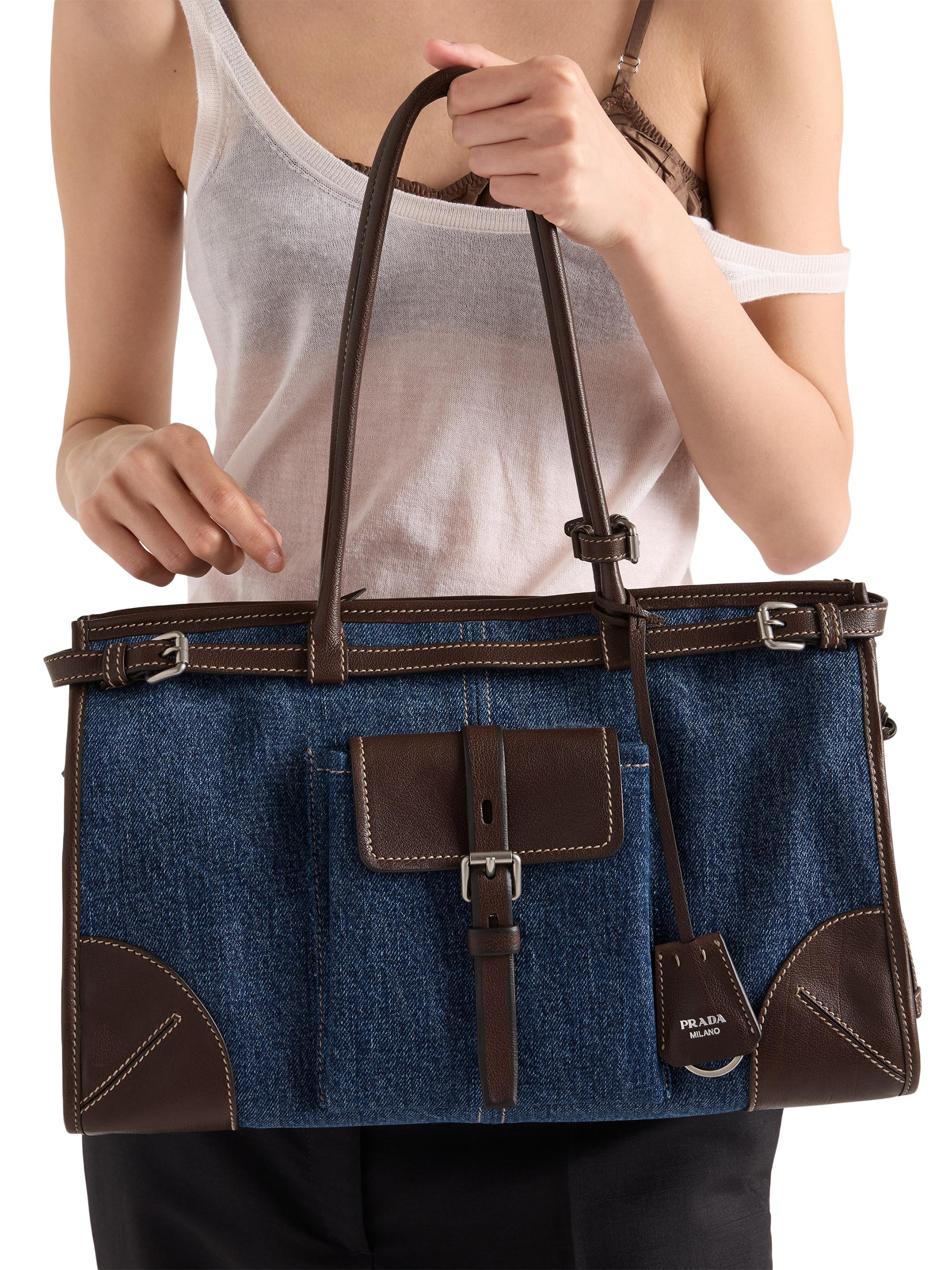 Prada Bonnie Large Denim and Leather Top Handle Bag | Saks Fifth Avenue