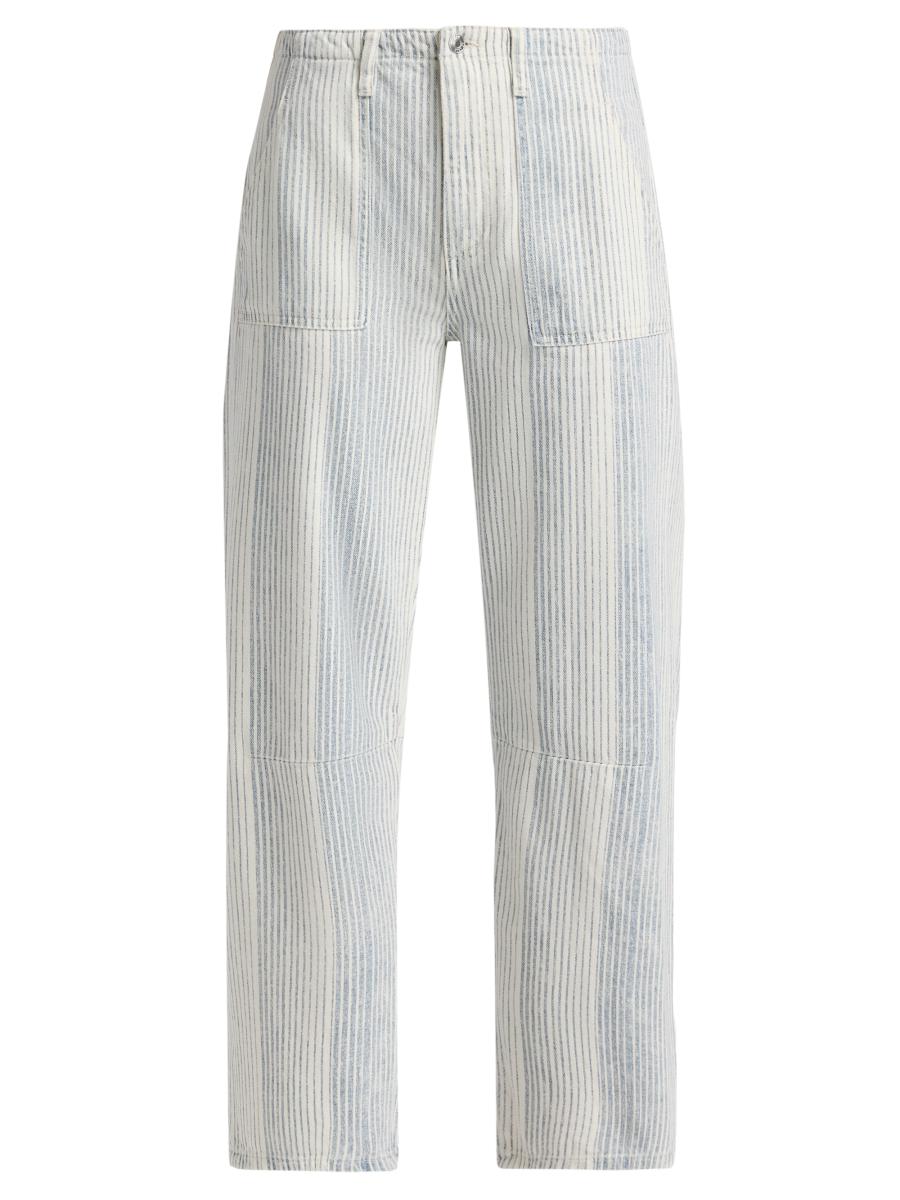 Le Jean Stripe Utility Mid-Rise Soft Barrel Crop Jeans | Saks Fifth Avenue