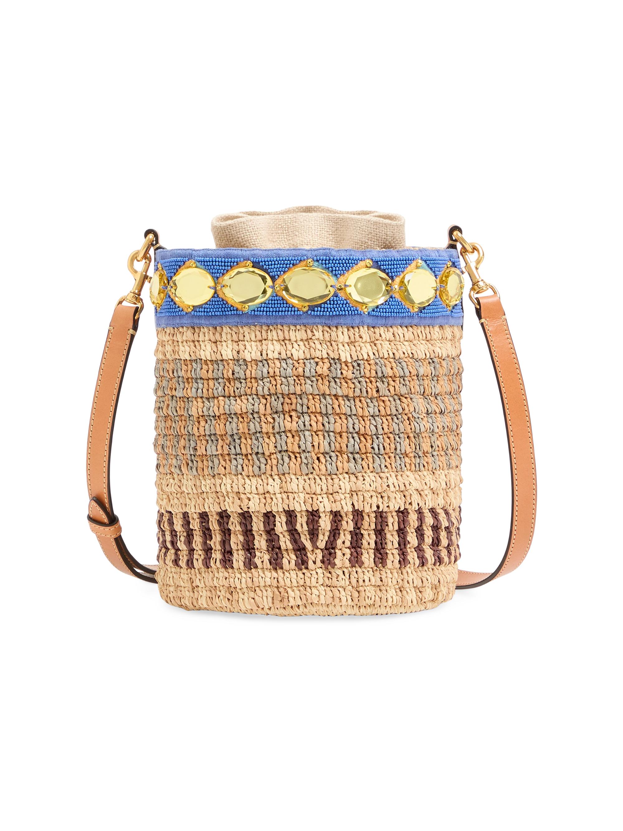 Valentino Garavani Small Embroidered Bucket Bag in Raffia | Saks Fifth ...