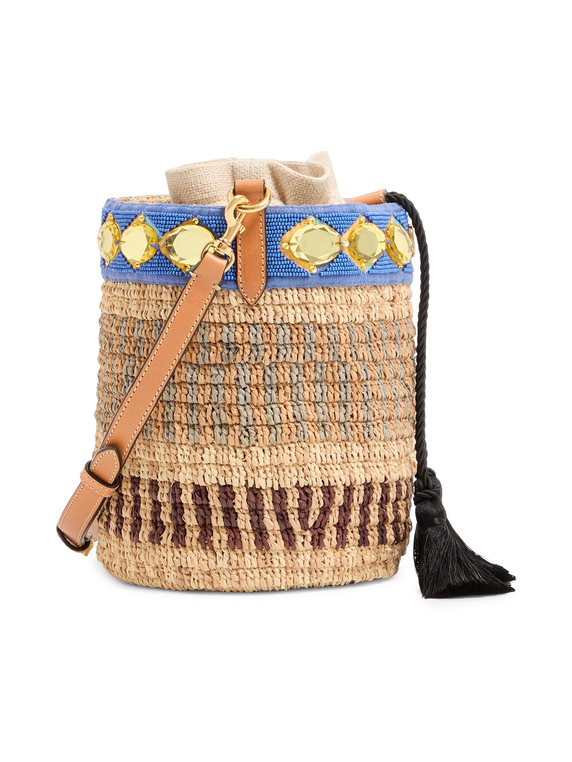 Valentino Garavani Small Embroidered Bucket Bag in Raffia | Saks Fifth ...