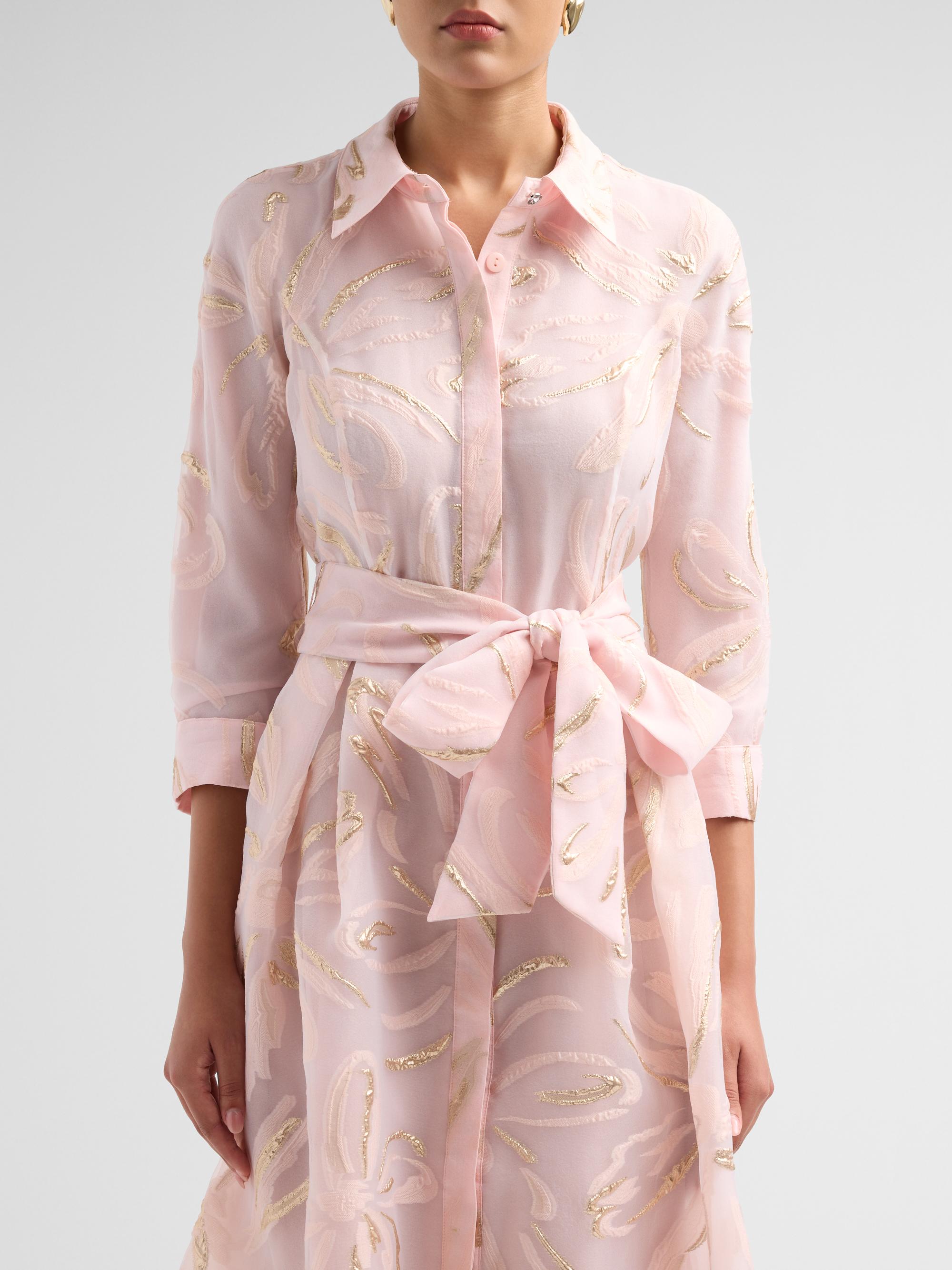 Teri Jon by Rickie Freeman Metallic Jacquard Organza Midi Shirtdress ...