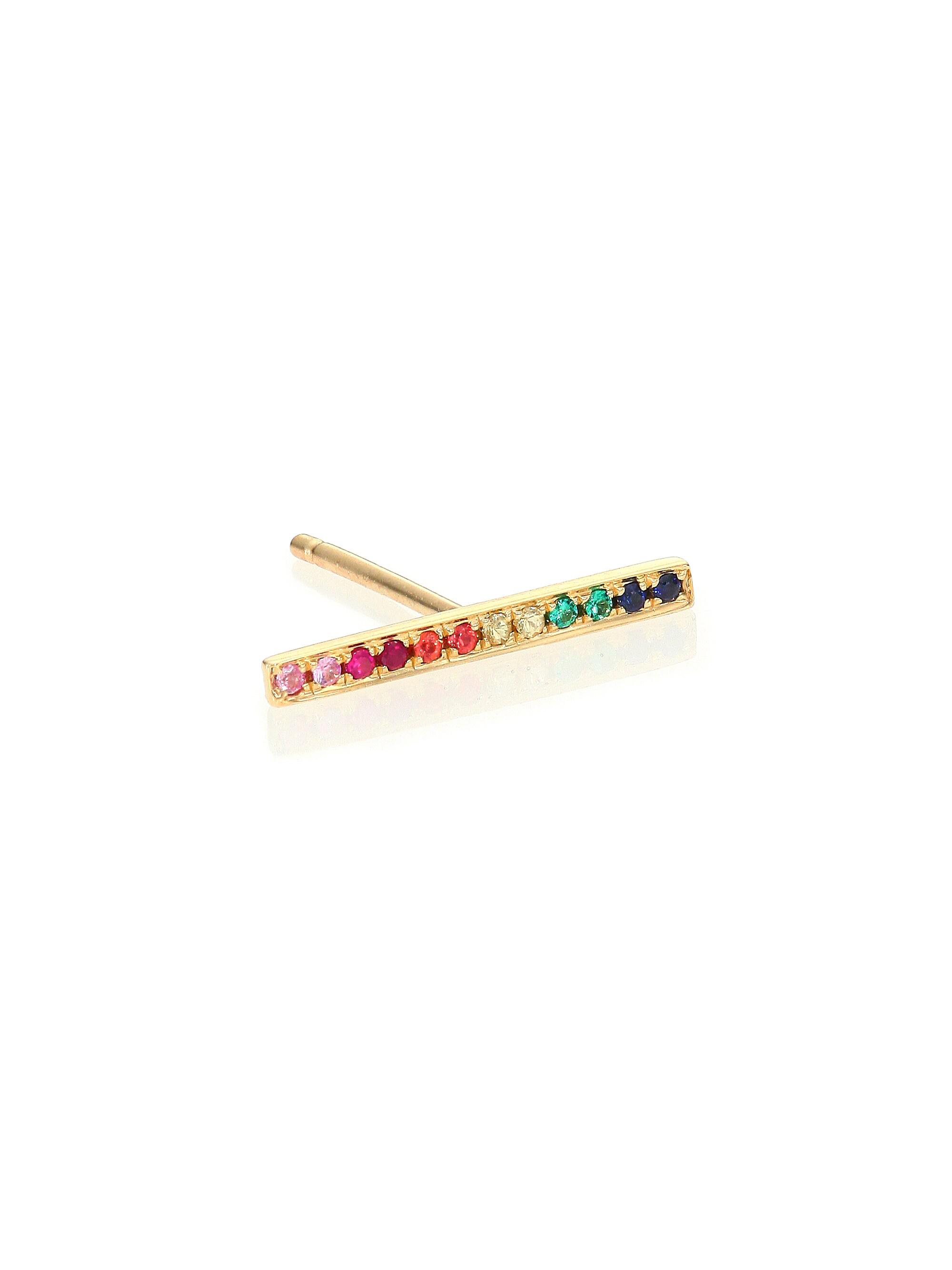 Sydney Evan Multicolor Sapphire & 14K Yellow Gold Single Bar Stud ...