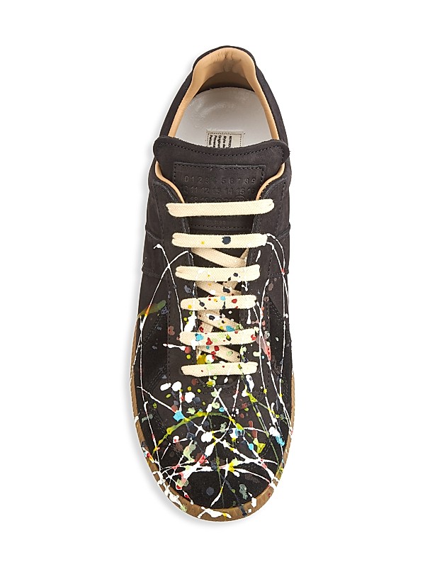Shop Maison Margiela Replica Paint Splatter Leather Low-Top Shop Maison Margiela Replica Paint Splatter Leather Low-Top