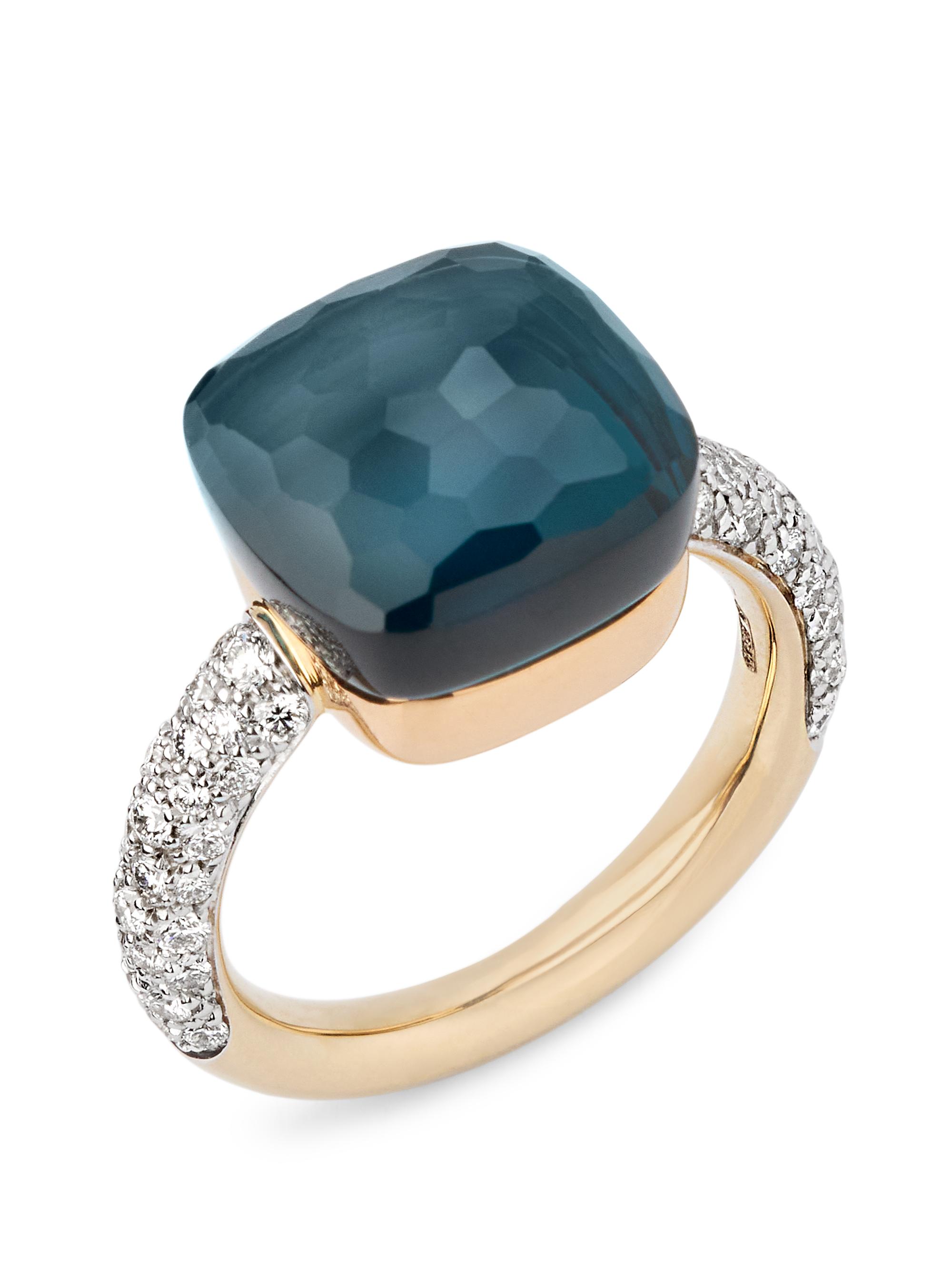 Pomellato Nudo Two-Tone 18K Gold, London Blue Topaz & 0.70 TCW Diamond ...