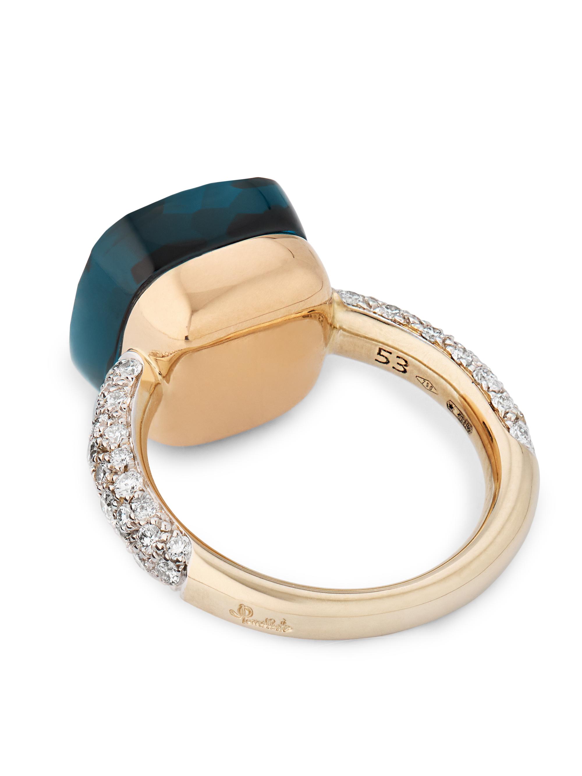 Pomellato Nudo Two-Tone 18K Gold, London Blue Topaz & 0.70 TCW Diamond ...